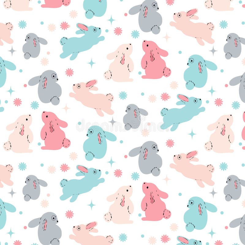 Seamless Pattern Rabbit. Hand Drawn Bunny , Print Design Rabbit Stock ...