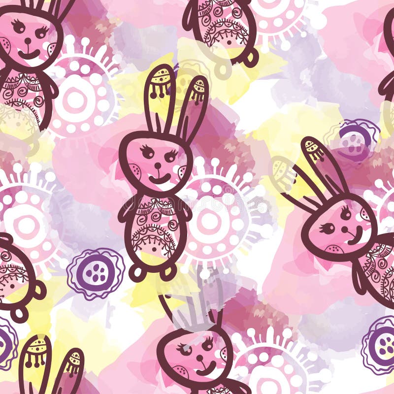Seamless Pattern with Rabbits Stock Vector - Illustration of ornament ...