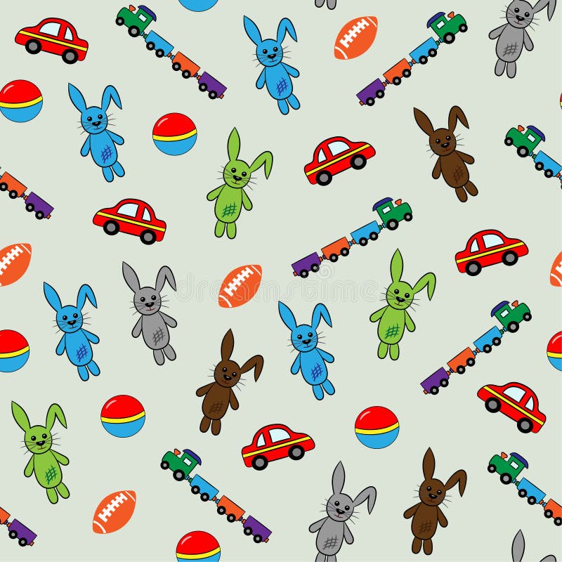 Seamless Pattern with Rabbits, Cars and Locomotives Stock Vector ...