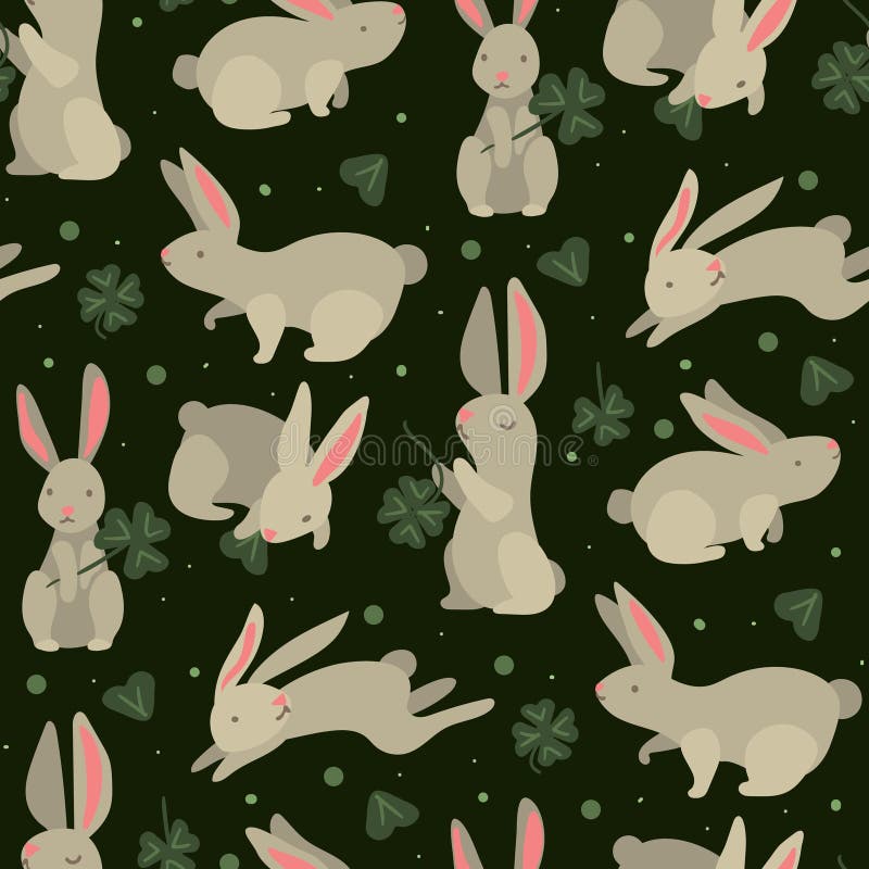 Seamless Pattern of Rabbits with Clover. a Cheerful Hare with a Clover ...