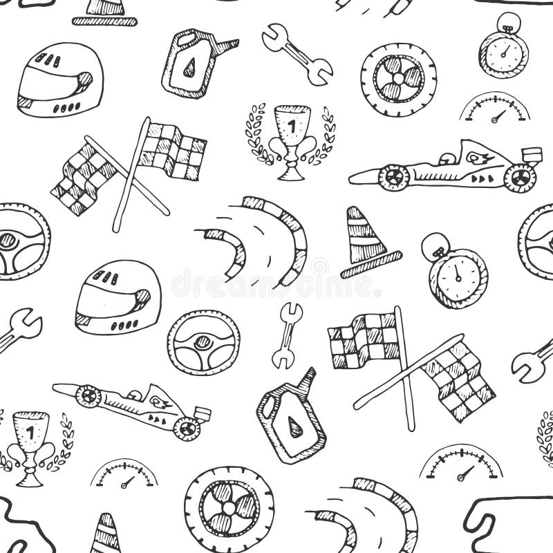 Seamless Pattern Racing Element in a Drawing Style Stock Vector ...