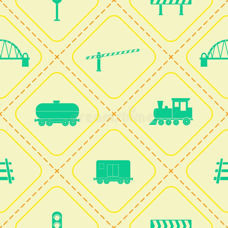 Seamless Pattern with Railroad Icons Stock Vector - Illustration of ...