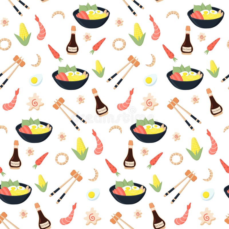 Seamless Pattern with Ramen Stock Vector - Illustration of chinese ...