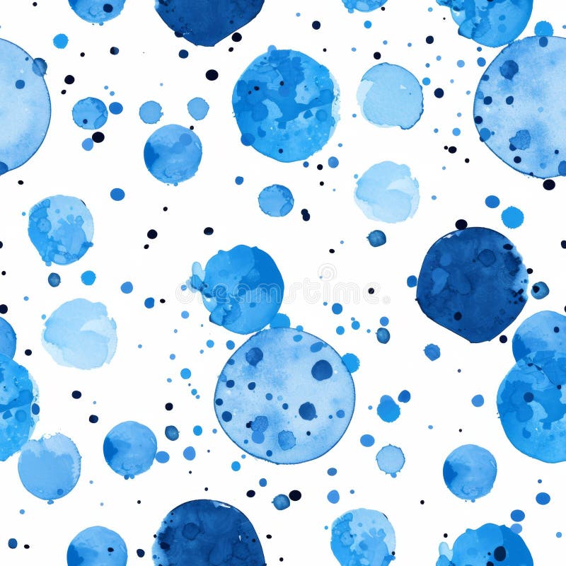 Seamless Pattern of Random Blue Watercolor Drops Splashes on a White ...