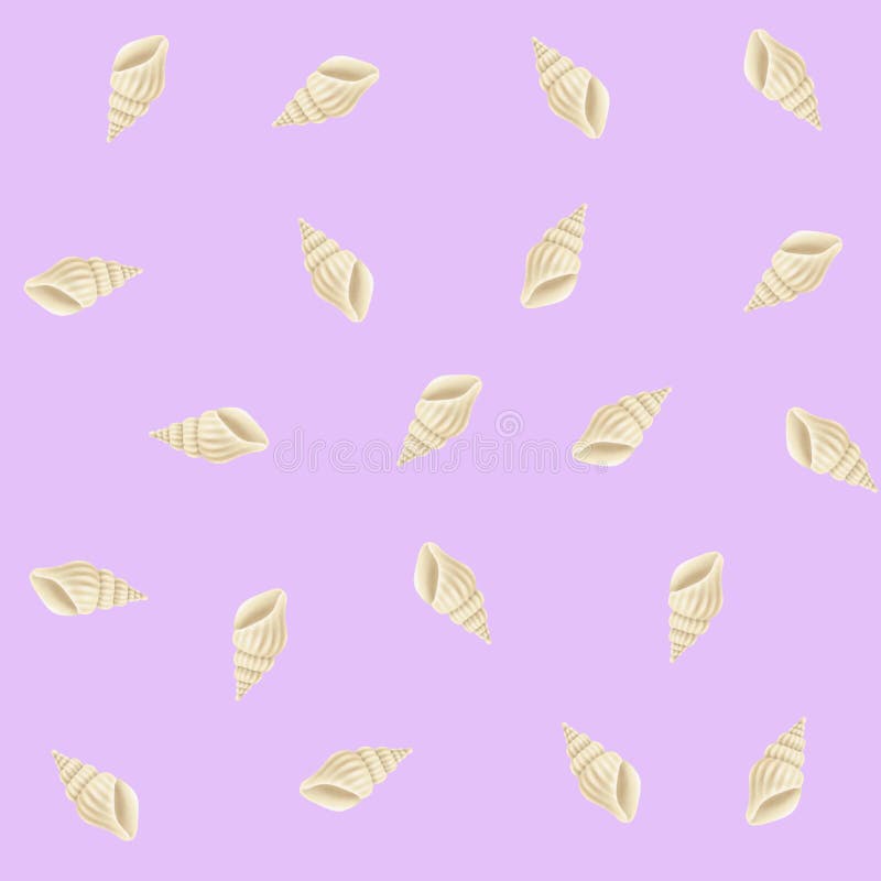 Seamless Pattern with Hand-drawn Cone Seashells on Purple Background ...