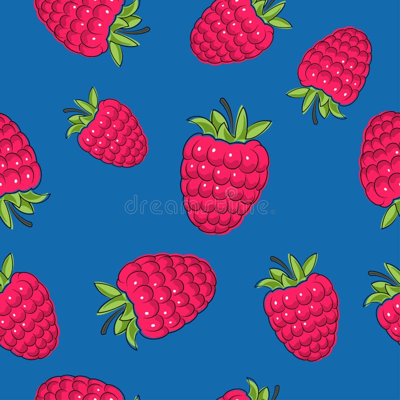 Seamless Pattern ,Raspberries on Blue Background Stock Vector ...