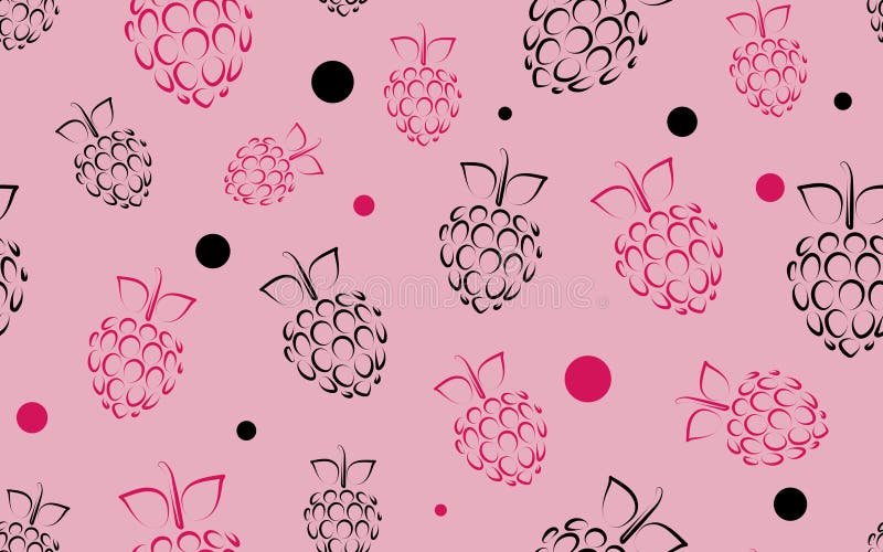 Seamless Pattern of Raspberries Drawn by Contour on a Light Pink ...