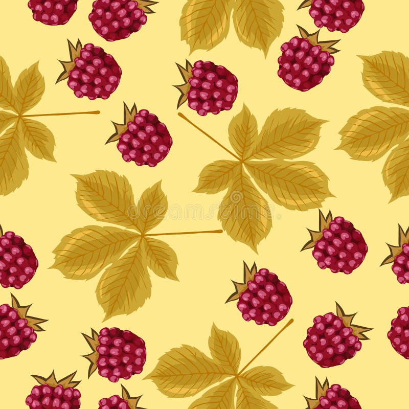 Seamless Pattern with Raspberries and Leaves. Autumn Print. Vector ...