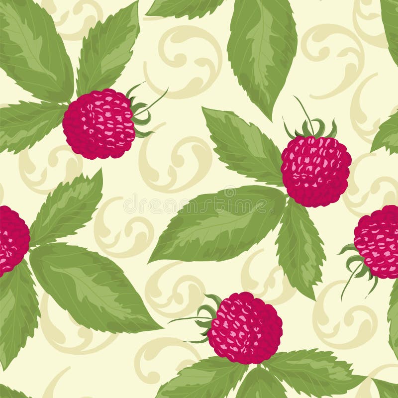 Watercolor Background with Cherry, Raspberry and Leaves. Seamless ...