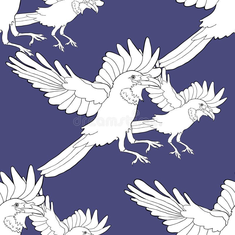 Seamless Pattern Raven Bird with Wings. Vector Illustration Stock ...