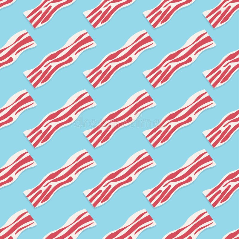 Seamless Pattern with Raw Bacon Slices on Blue Background Stock Vector ...