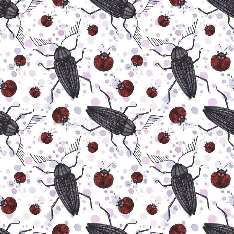Seamless Pattern Realistic Beetles Insect with Drops and Splashes ...
