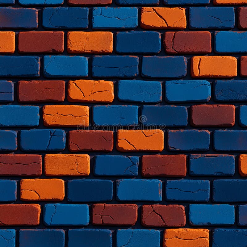 Seamless Pattern of Realistic Brick Wall Texture Featuring Blue, Orange ...
