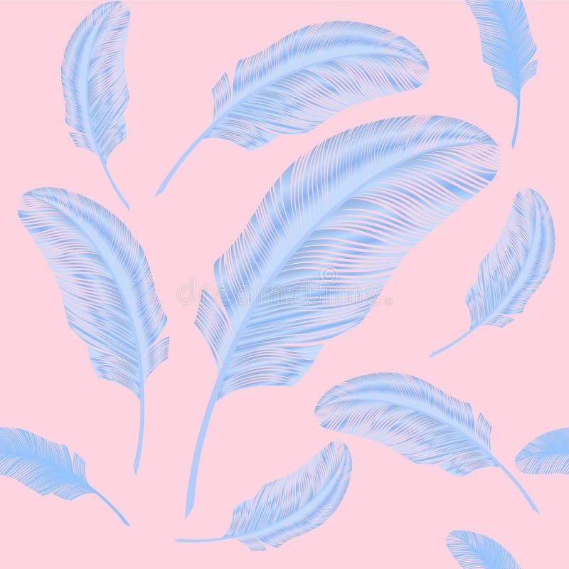 Seamless Pattern, Realistic Feather. Blue Elements on Pink Background ...