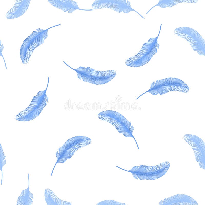 Seamless Pattern, Realistic Feather. Blue Elements on White Background ...