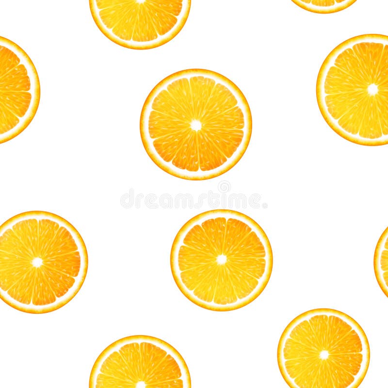 Seamless Pattern of Realistic Orange Slices on a White Background Stock ...
