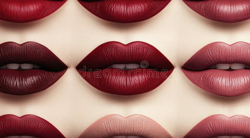 Seamless Pattern of Realistic Red Lips in Various Shades on White ...