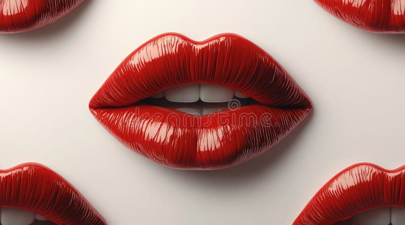 Seamless Pattern of Realistic Red Lips in Various Shades on White ...