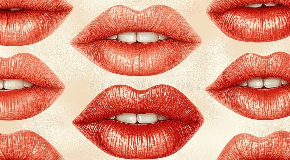 Seamless Pattern of Realistic Red Lips in Various Shades on White ...