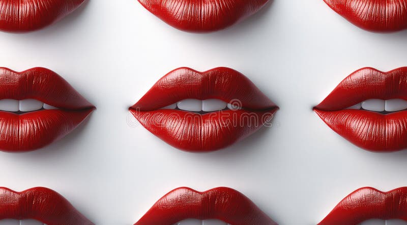 Seamless Pattern of Realistic Red Lips in Various Shades on White ...