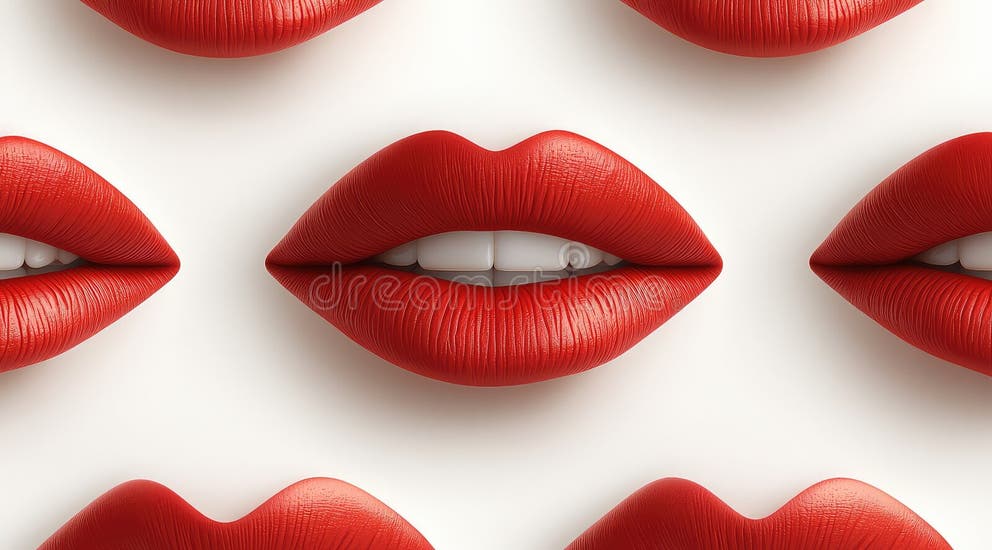 Seamless Pattern of Realistic Red Lips in Various Shades on White ...