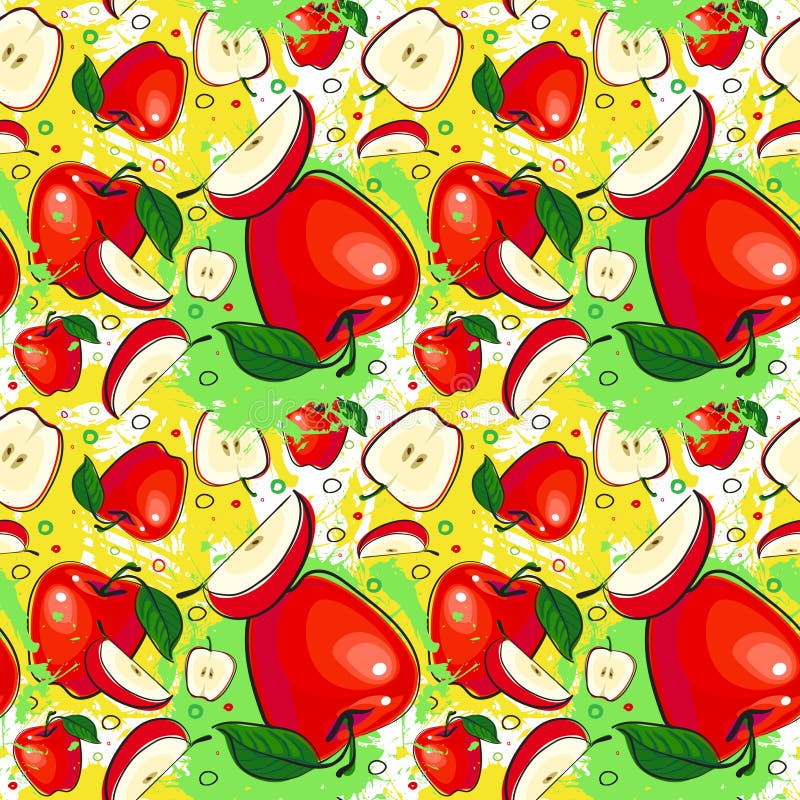 Seamless Pattern Red Apples Fruits Summer Ornament Background Stock ...
