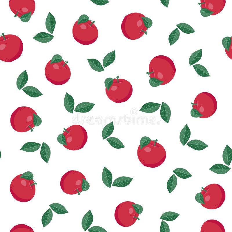 Seamless Pattern with Red Apples and Leaves Stock Vector - Illustration ...