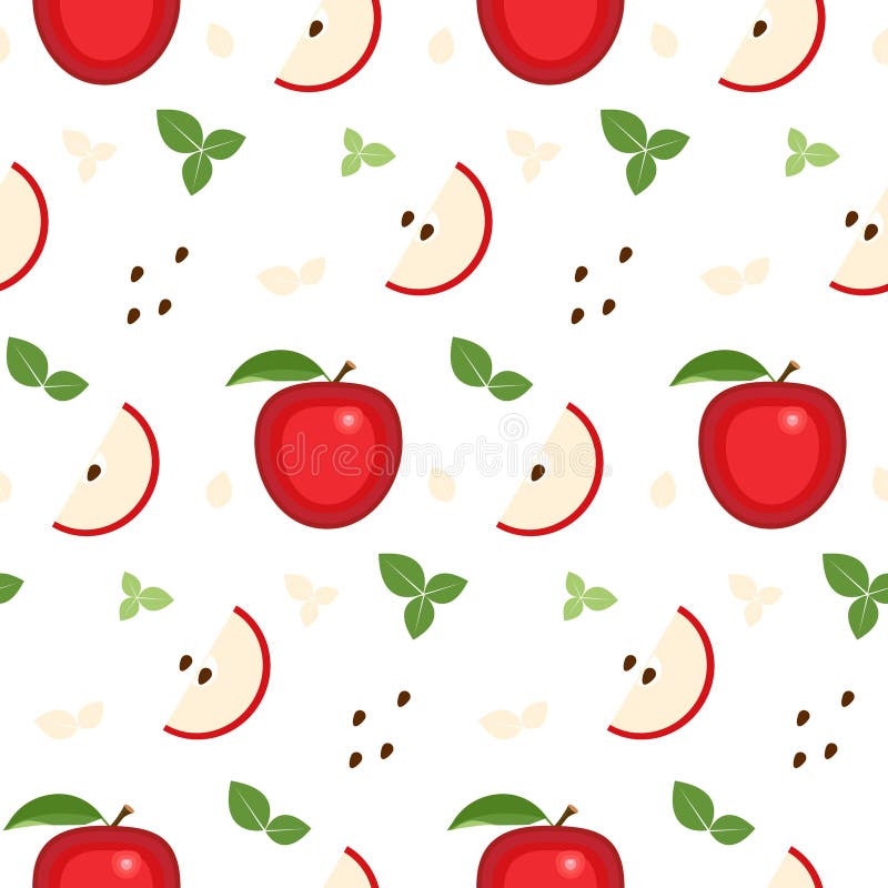 Seamless Pattern Of Red Apples And Leaves On White Stock Illustration