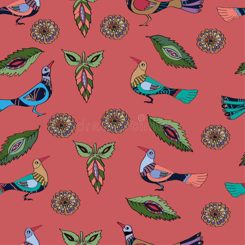 Seamless Pattern with Red Birds. Stock Vector - Illustration of frame ...