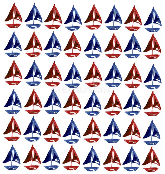 Seamless Pattern with Red and Blue Ships, Nautical Style. Textile ...