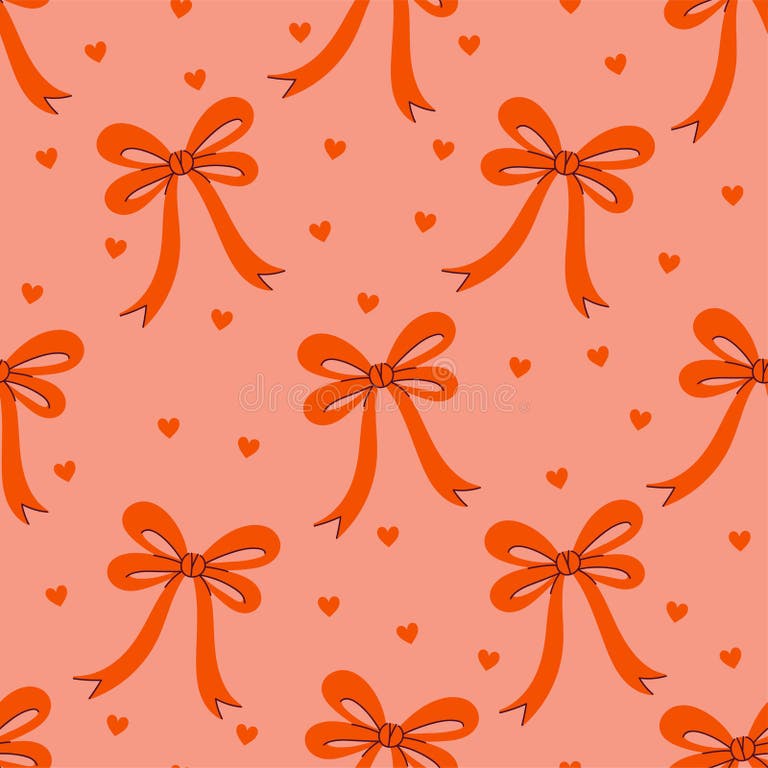 Seamless Pattern with Red Bows and Hearts. Vector Graphics Stock ...