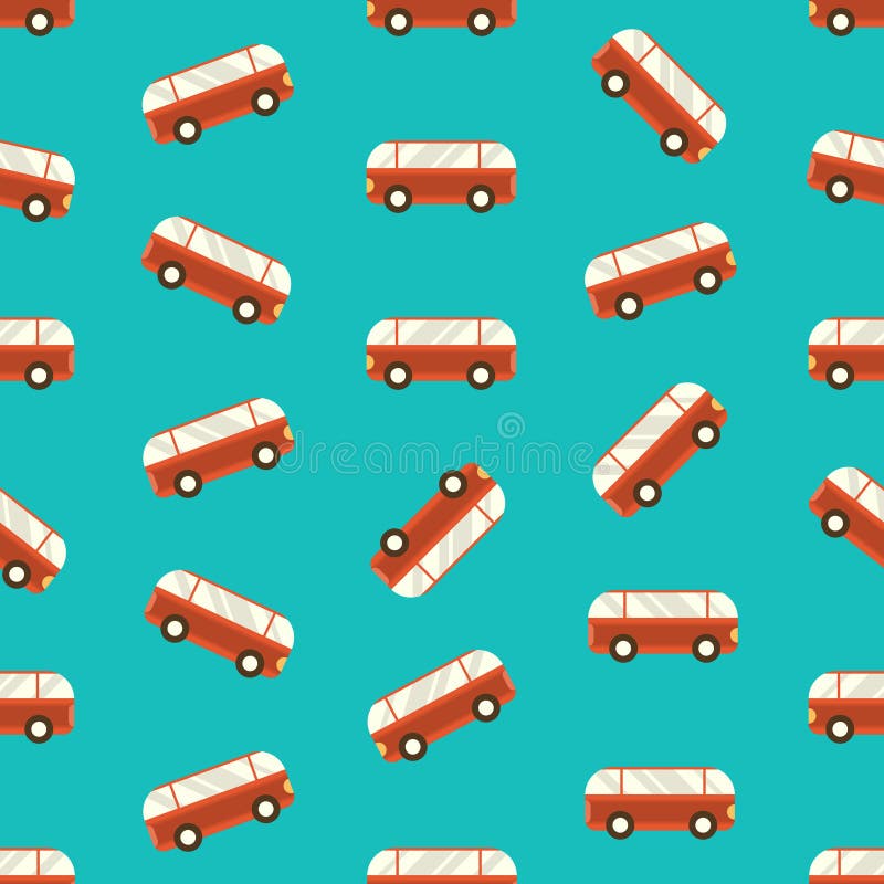 Vector Illustration. Seamless Pattern with Red Buses on Blue Background ...