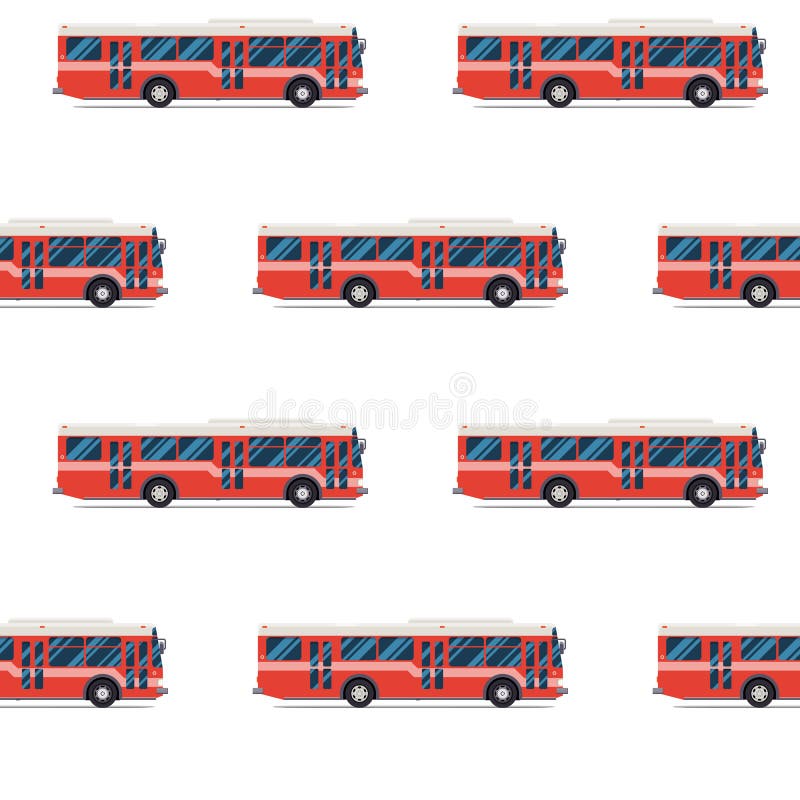 Seamless Pattern of Red Buses. Stock Vector - Illustration of ...