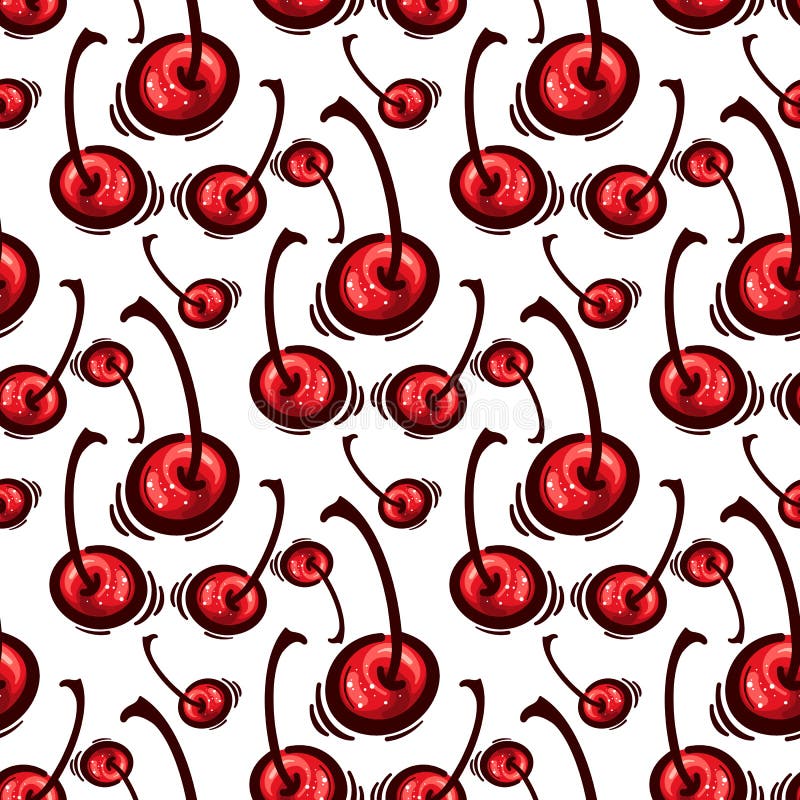Seamless Pattern with Red Cherry Vector Illustration Stock Vector ...