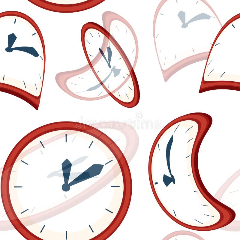 Seamless Pattern. Red Clock Faces with Blue Pointers. Deformed and ...