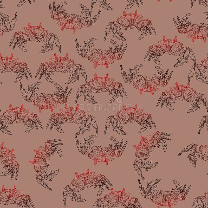 Seamless Pattern of Red Crabs Stock Illustration - Illustration of ...