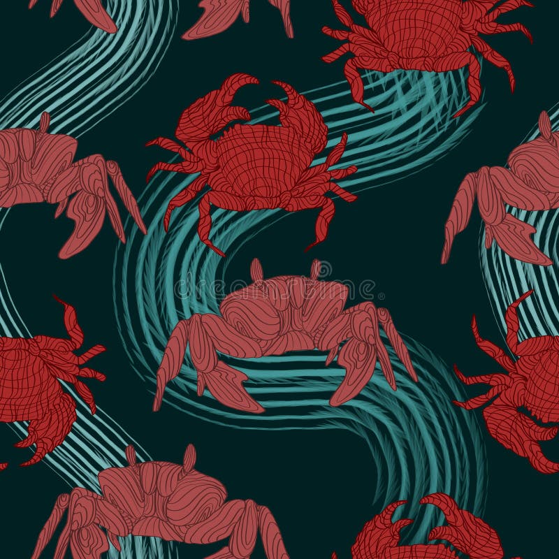 Seamless Pattern of Red Crabs Stock Illustration - Illustration of cute ...