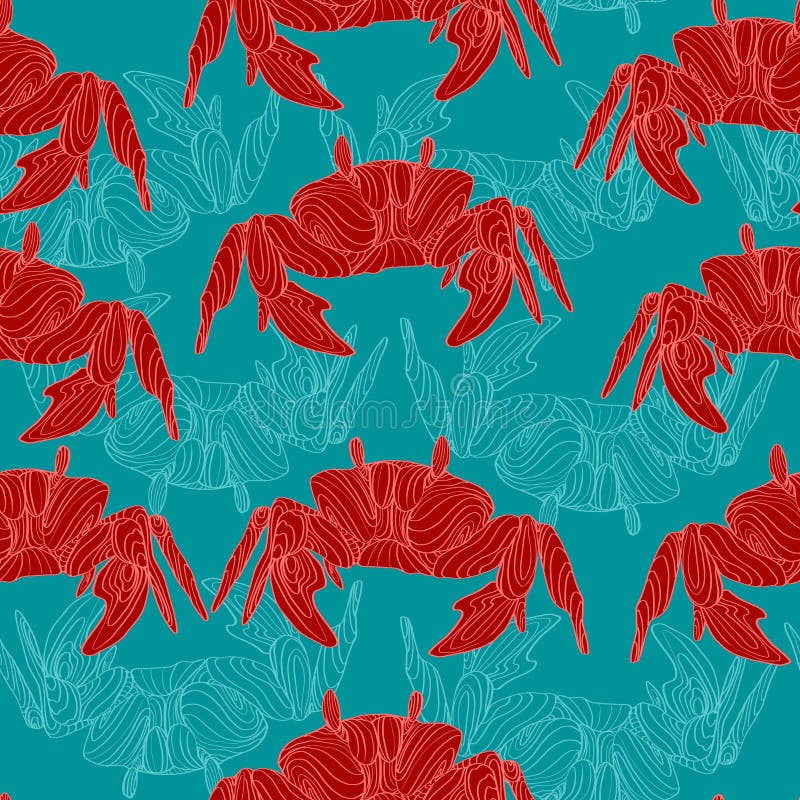 Seamless Pattern of Red Crabs Stock Image - Image of background, print ...