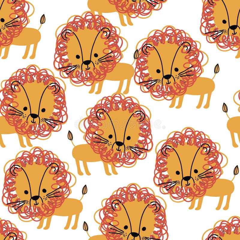 Seamless Pattern with Red Cute Lions Stock Illustration - Illustration ...