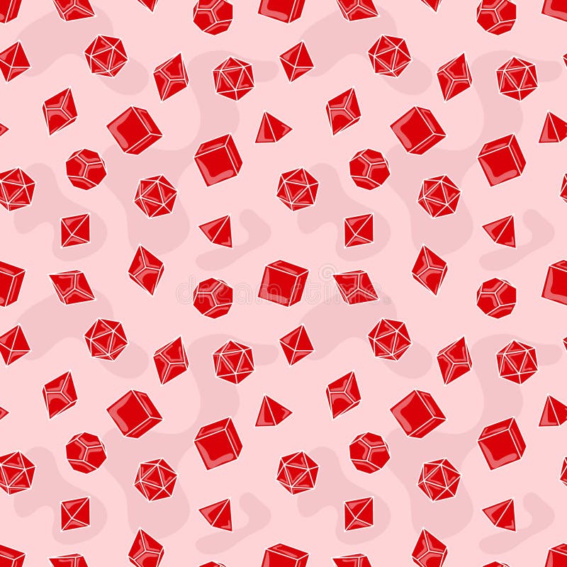 Seamless Pattern of Red Dice for Board Games. Pattern of D 4, 6, 8, 10 ...