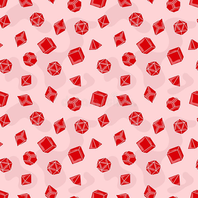 Seamless Pattern of Red Dice for Board Games. Pattern of D 4, 6, 8, 10 ...