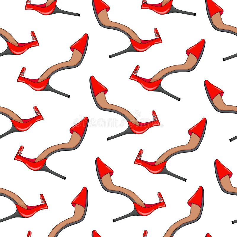 Seamless Pattern of Red Female Open Shoes. Vector Illustration. Stock ...