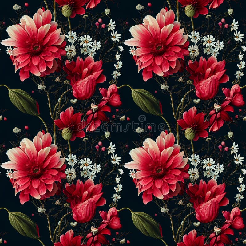 Seamless Pattern with Red Flowers. Generated AI, Edited in Photoshop ...
