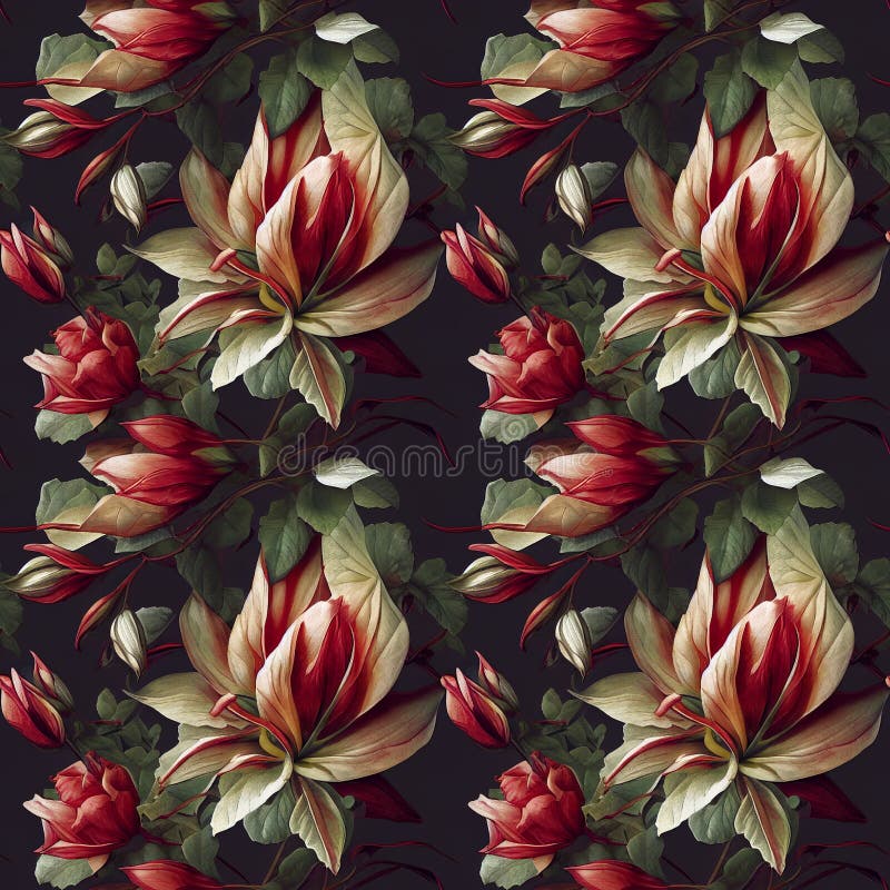 Seamless Pattern with Red Flowers. Generated AI, Edited in Photoshop ...