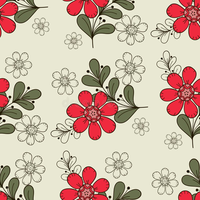 Seamless Pattern Red Flowers Stock Vector - Illustration of drawing ...