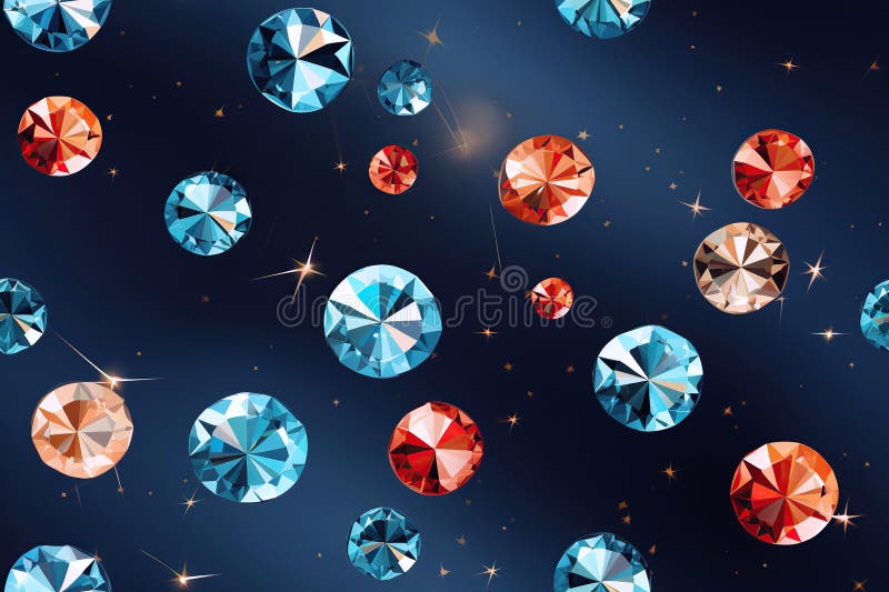 Seamless Pattern with Red Gemstones Diamonds on Blue Background Stock ...