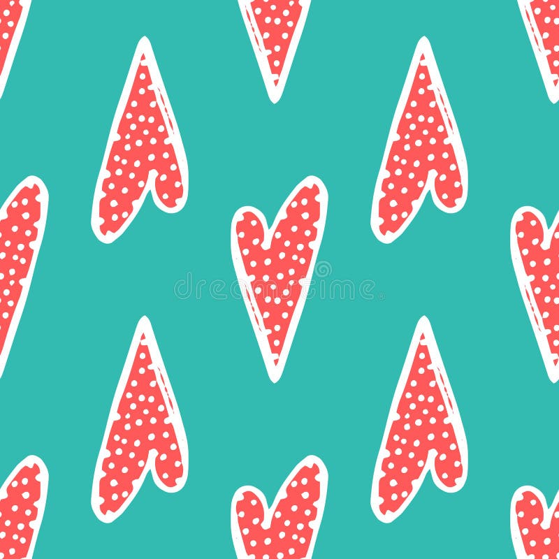 Seamless Pattern of Red Hearts with the Texture of Dots on Emerald ...