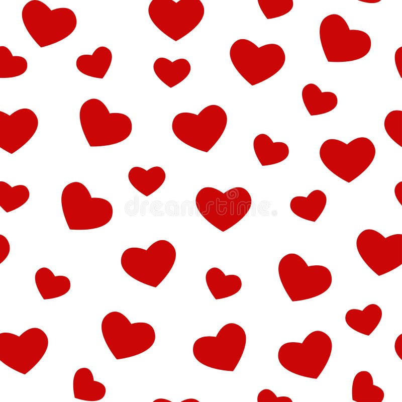 Seamless Pattern with Red Hearts on White Background. Vector Flat ...