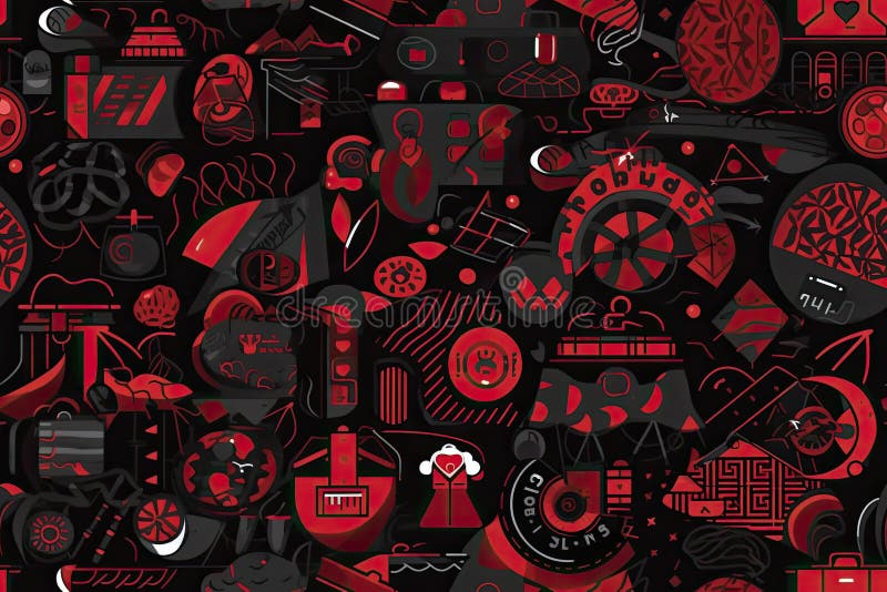 Seamless Pattern of Red Icons on a Black Background. Generative Stock ...