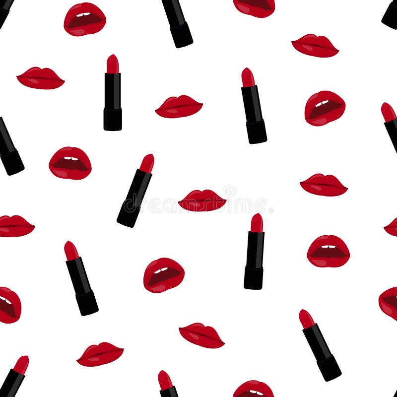 Seamless Pattern of Red Lipstick and Lips Stock Vector - Illustration ...